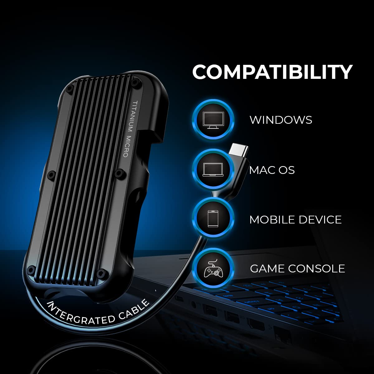 Titanium Micro External SSD 4TB - Mercury Portable SSD, Up to 1000MB/s, USB 3.2 Gen 2 USB-C USBA, Rugged IP66 Water Resistance, Drop Proof, External Solid State Drive Slim and Lightweight Storage