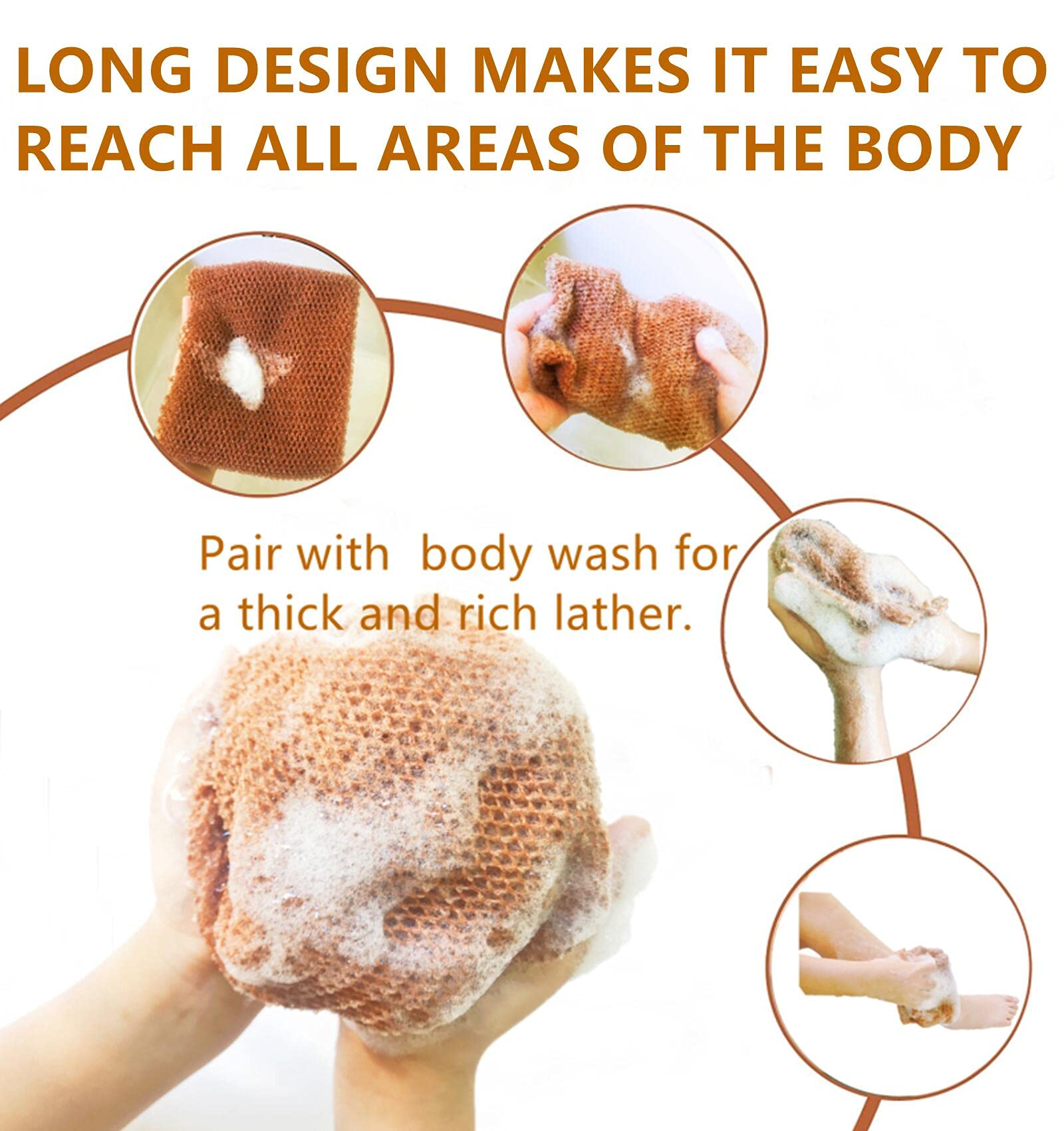 African Net Long Bathing Sponge,Net Exfoliating Back Scrubber for Body,Exfoliating Back Towel,Pack of 1 (Brown)
