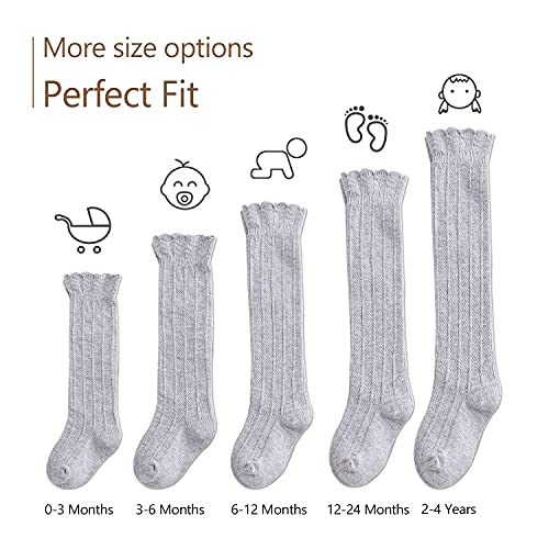 Petrass Knee High Socks Baby Girls,Infant Ruffle Knee High Socks,Toddler Knee High Socks (6 packs)