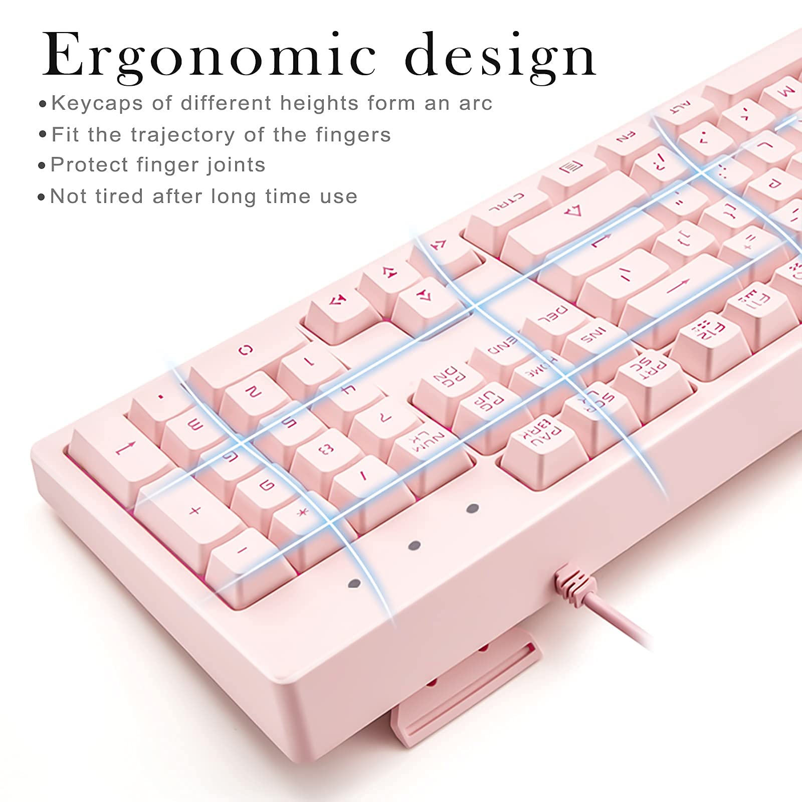 VINMEN Pink Gaming Keyboard with 7 Color LED Backlit Wired USB 104 Keys Keyboard Waterproof Fresh Style Computer Game Keyboard for PC Mac Laptop