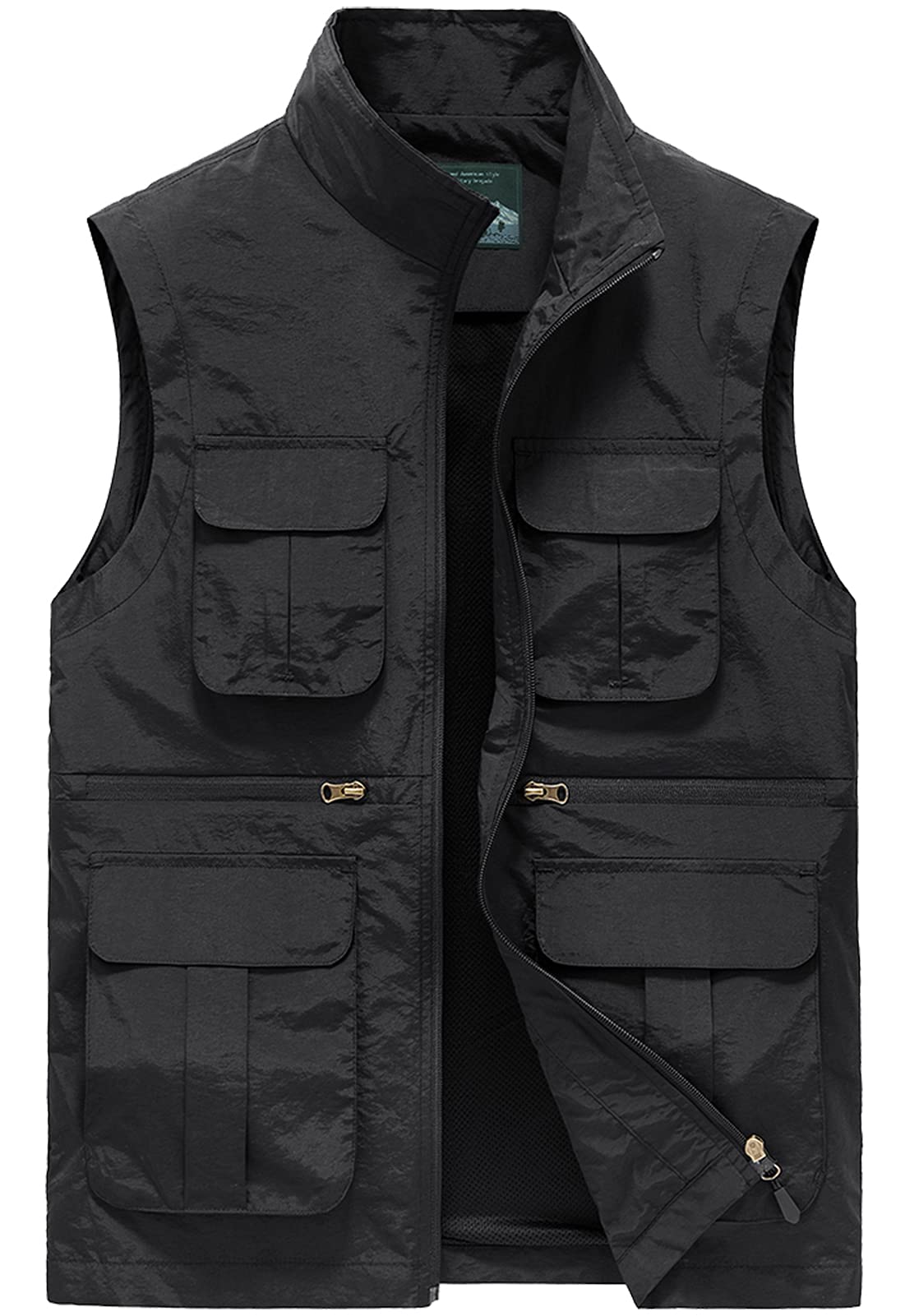 AIEOE Men's Summer Outdoor Golf Vest with Zipper, Breathable, Lightweight, Travel & Safari Vest, Casual Jacket with Pockets - Black
