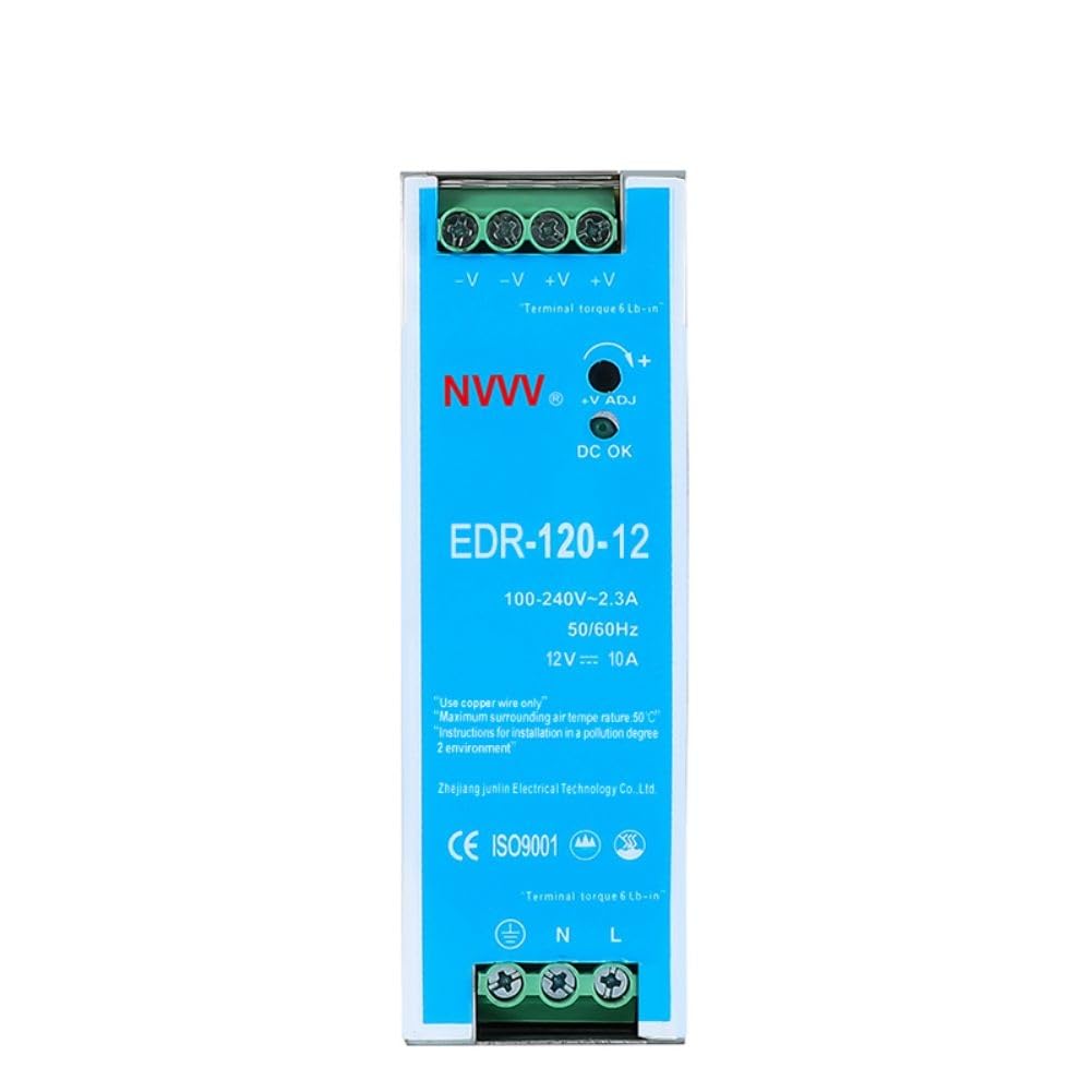 NVVV EDR-120-12 120W 12VDC 10Amp Industrial DIN Rail Power Supplies (12V 120W), Silver