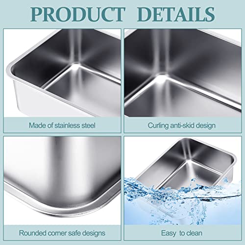 3 Pieces Stainless Steel Cat Litter Box Large Metal Litter Box Pets Litter Basin Pan Never Absorbs Odor, Rustproof, Easy to Clean, Safe and Hard for Cat Rabbits (17.7 x 13.8 x 5.9 Inches)