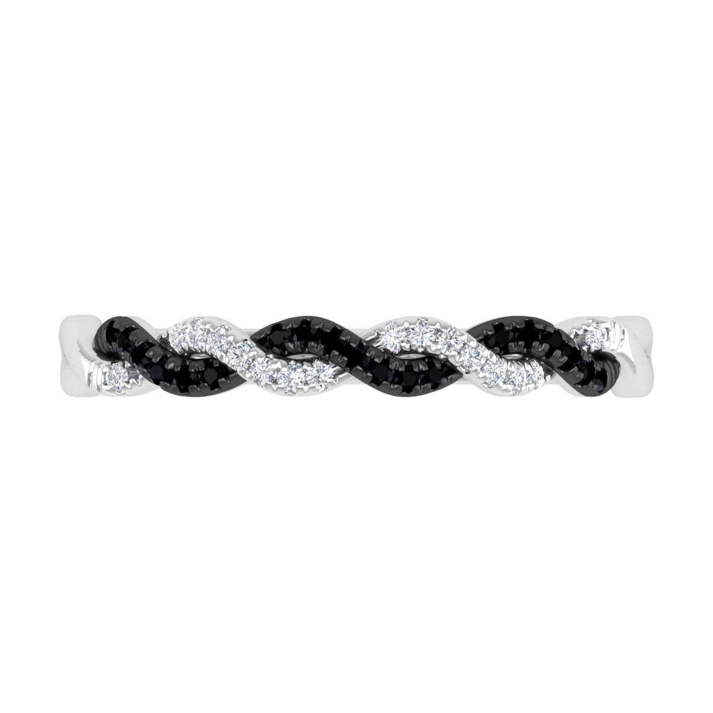 1/10 Carat Twisted Black & White Diamond Wedding Band Ring in 10k White Gold - IGI Cert (Ring Size 6)