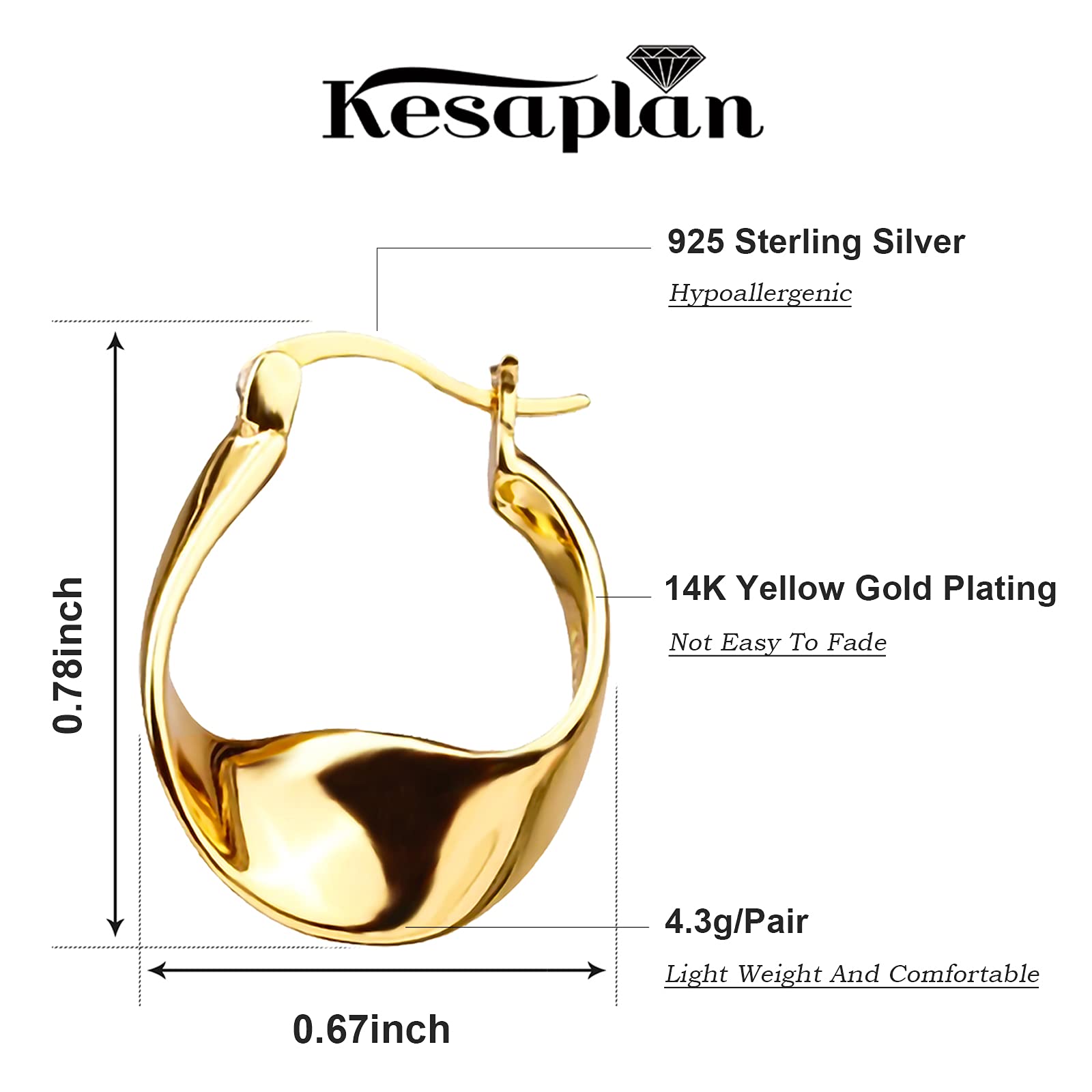 14K Gold Plated Hoop Earring for Women,Hypoallergenic Chunky Gold Earrings Small Simple Womens Hoop Earring