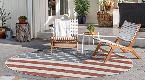 Jill Zarin Jill Zarin Outdoor Collection Area Rug (4' 1" Round, Red/ Blue)