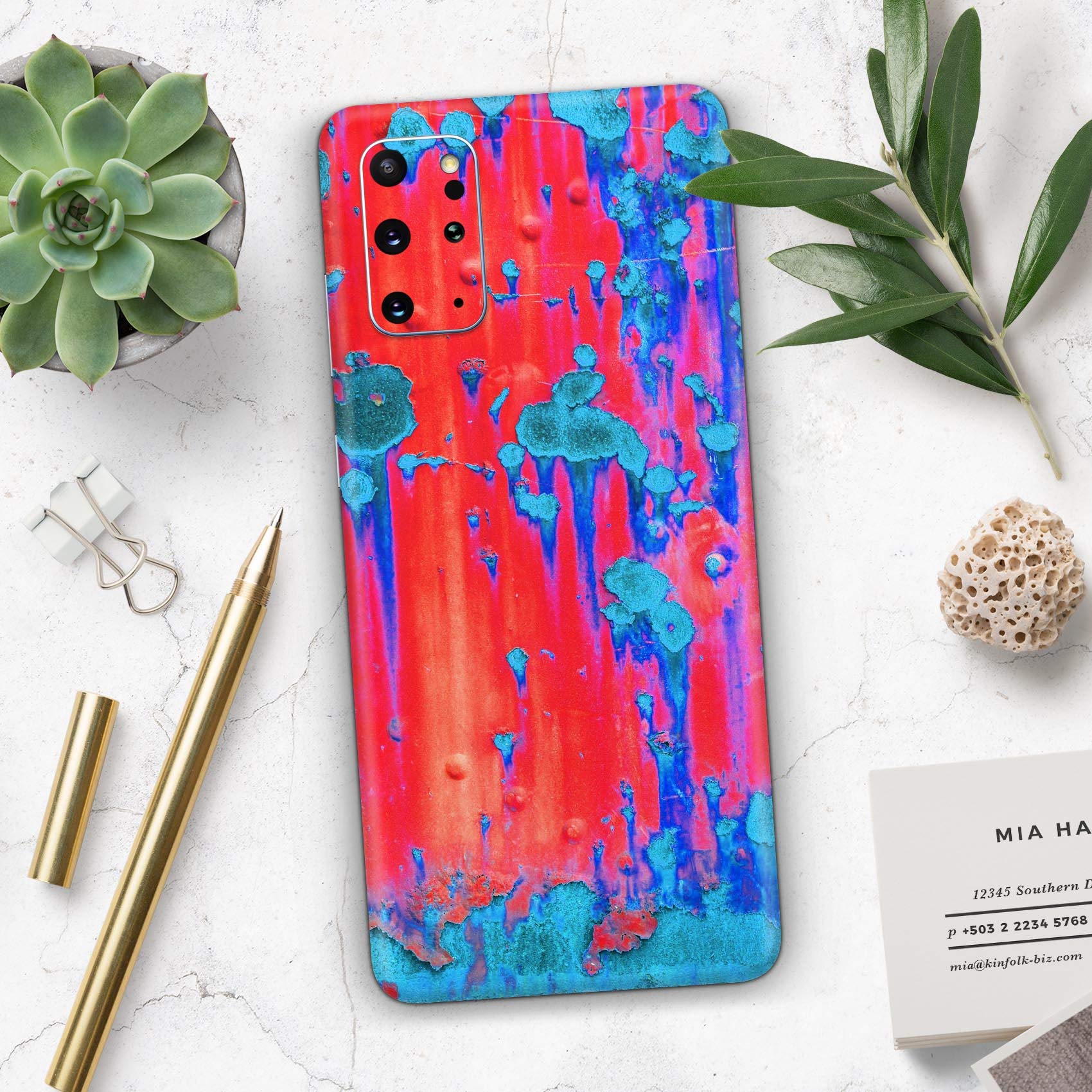 DesignSkinz Bright Red v2 Metal with Turquoise Rust Protective Vinyl Decal Wrap Skin Cover Compatible with The Samsung Galaxy S20 (Screen Trim & Back Glass Skin)