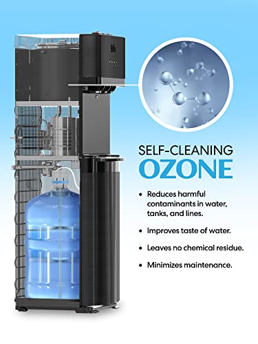 Brio CLBL520SCBLK Self-Cleaning Bottom Load Water Cooler Dispenser for 3 & 5 Gallon Bottles β Hot, Room & Cold Spouts, Child-Safety Lock, LED Display & Night Light, Black Stainless Steel