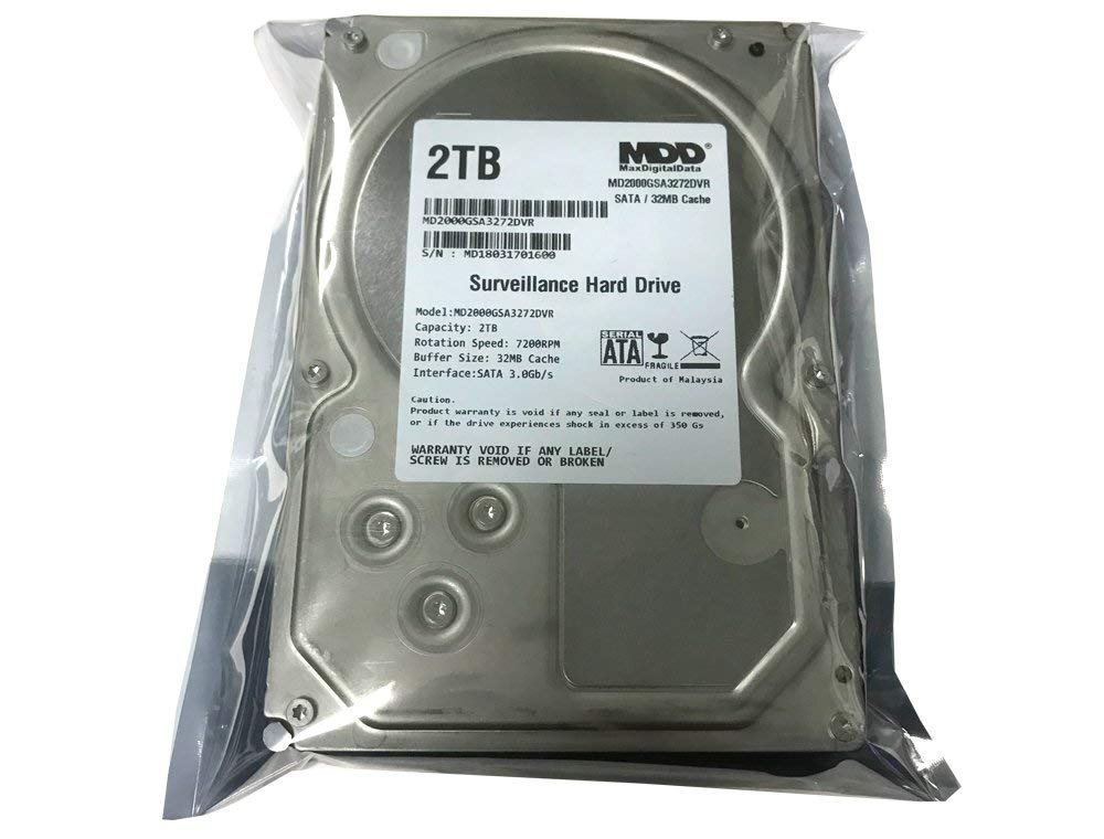 MaxDigitalData 2TB 32MB Cache 7200PM SATA 3.0Gb/s 3.5" Internal Surveillance CCTV DVR Hard Drive (MD2000GSA3272DVR) - w/2 Year Warranty (Renewed)