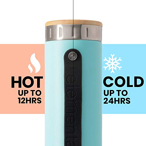 Elemental Iconic Stainless Steel Water Bottle Infuser, 20oz Triple Wall Vacuum Insulated Water Bottle, Reusable Fruit & Tea Infuser Thermal Bottle with Internal Strainer and Bamboo Lid - Robin's Egg