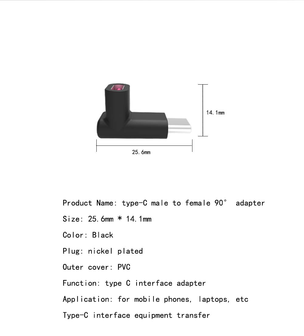 90 Degree Right Angle Type-C Male to Type-C Female Adapter 100W 40G,up and Down 90 Degree Type-c Plug to Jack Expansion Adapter is Suitable for Notebook Computers, Tablet Computers and Mobile Phones