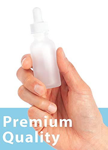 JUVITUS 1 oz Frosted Clear Glass Boston Round Empty Bottle with White Graduated Measurement Glass Dropper (12 pack)