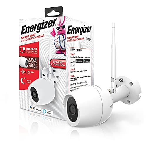 Energizer Connect Smart 1080p HD Certified Weatherproof Outdoor Camera with Remote Access, Motion Alerts, 2 Way Audio and Night Vision | Compatible with Alexa and Google Assistant