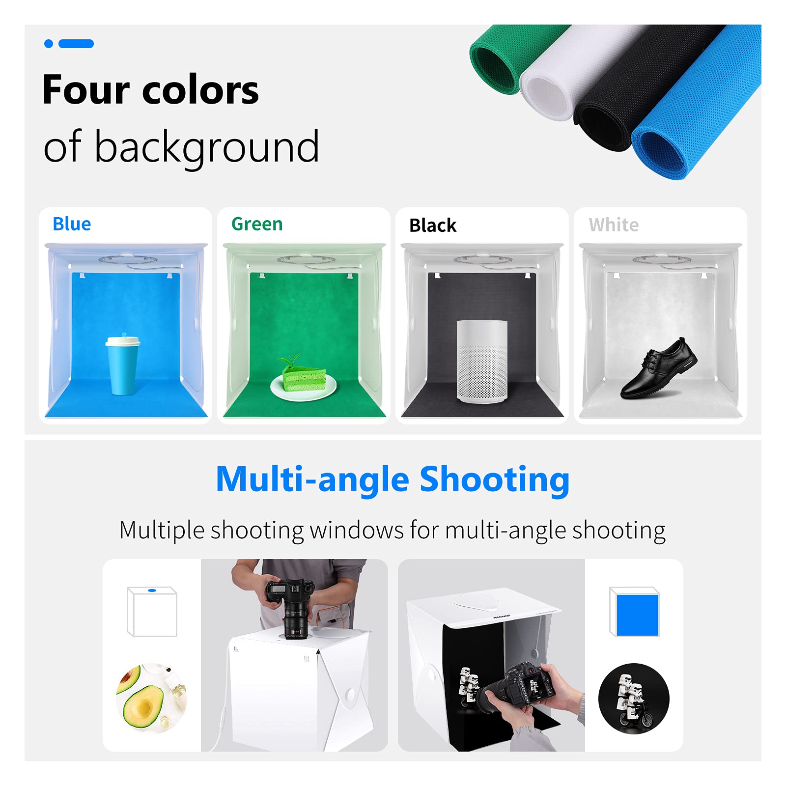 Neewer Upgraded Photo Light Box, 16" x 16" Dimmable 3000K~6500K 1060LM Photo Studio Shooting Tent, Photography Table Top Light Box with 102 LED Lights/4 Color Backdrops/Mini Tripod/Phone Holder