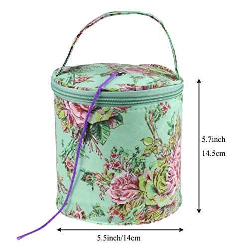 Coopay Mini Yarns Drum Yarn Storage Bag, Small Knitting Bag Craft Tote Perfect for Beginner, Crocheter, Knitter and Crafter, 6 x 5.5 inch, Durable and Sturdy, Green Peony