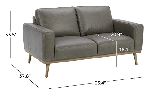 Amazon Brand – Rivet Modern Leather Loveseat Sofa Couch with Wood Base, 63.4"W, Gray