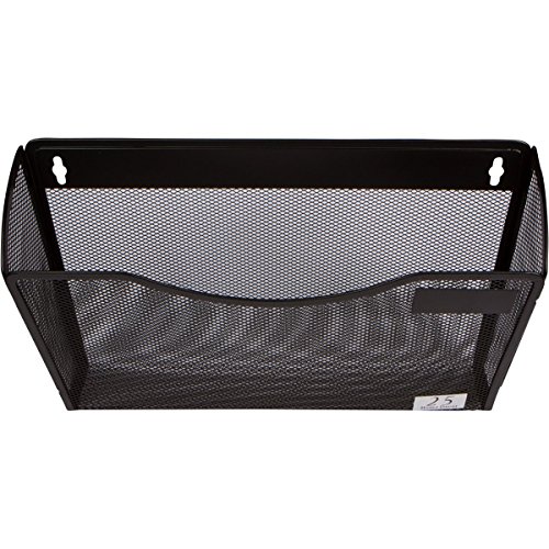 3 Pocket Wall Mount File Hanging Organizer, Metal Mesh Office Home Folder Binder Holder Magazine Mail Sorter Rack + Hardware, Black