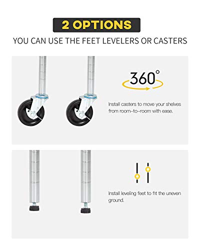 BestMassage Wire Shelving Unit Heavy Duty Garage Storage Shelves Large Metal Shelf Organizer 6-Tier Height Adjustable Commercial Grade Utility Steel Storage Rack with Wheels,18 x 48 x 72 (Chrome)