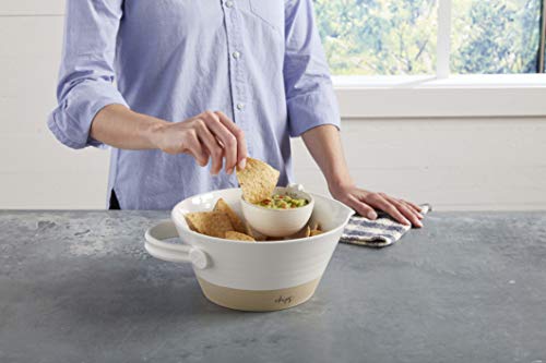 Mud Pie Stoneware Set, chips 5" x 10" dia | dip 2" x 4" dia, White