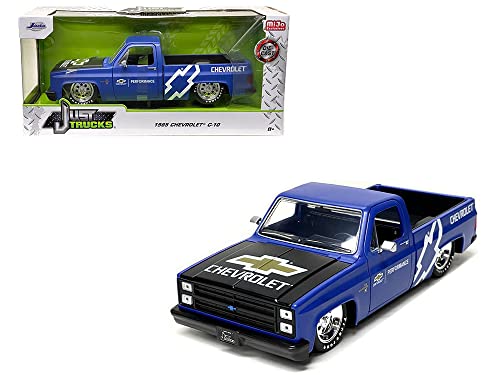 1985 Chevy C10 Pickup Truck Matt Blue with Black Hood Chevy Performance Just Trucks Series 1/24 Diecast Model Car by Jada 34314