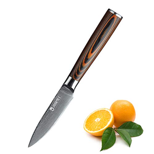 JOURMET 3-1/2" Damascus Paring Knife with Japanese VG10 Super Steel Core, Professional 67-layer Handmade PAKKA Wood Handle with S/S 430 Bolster