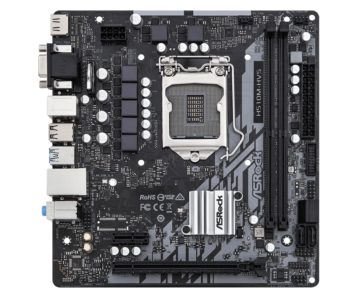 ASRock Mae H510m-hvs R2.0, Ddr4, Socket Lga1200, M-ATX, Intel H510 Chipset, H510m-hvs R2.0, Black