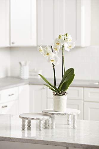 Mud Pie White Beaded Pedestal Trays, small 4" x 10" dia | large 5" x 12" dia