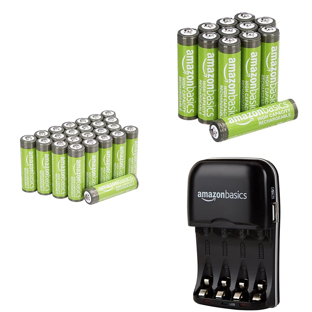 Amazon Basics 24 AA + 12 AAA High-Capacity Rechargeable Battery Combo Pack with 4-Hour Rapid Battery Charger (Items May Ship Separately)