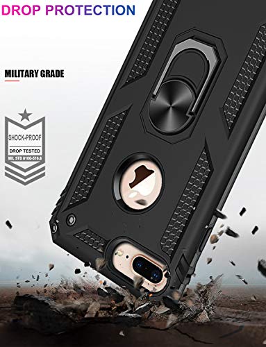 LUMARKE iPhone 8 Plus Case,iPhone 7 Plus Case with Sreen Protector,Pass 16ft Drop Test Military Grade Cover Cover with Magnetic Kickstand Protective Phone Case for iPhone 8 Plus/7 Plus/6 Plus Black