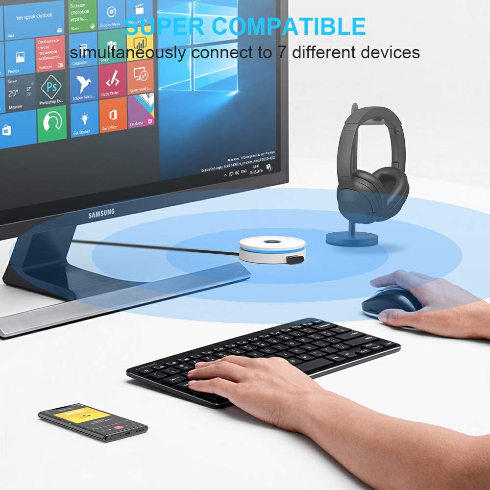 1Mii USB Bluetooth Adapter for PC (2 Pack), Bluetooth Dongle 5.0+EDR, Support Windows10/8.1/7 for Desktop, Laptop, Mouse, Keyboard, Headsets, Speakers