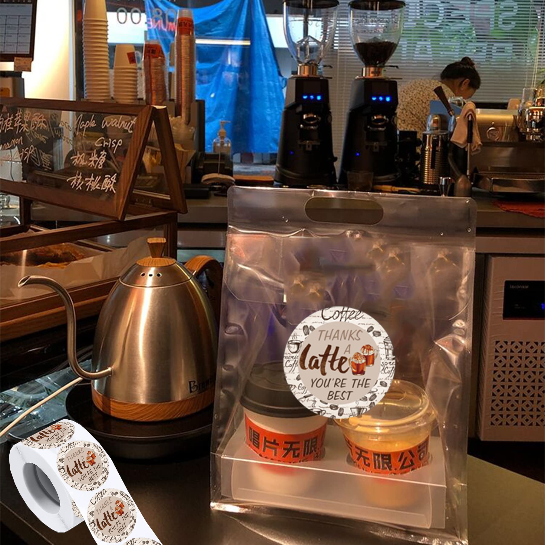 2 inch Thanks A Latte Appreciation Thank You Stickers Coffee Holiday Themed Sticker Labels for Party Favors,Small Business,Packaging Seals 500pcs