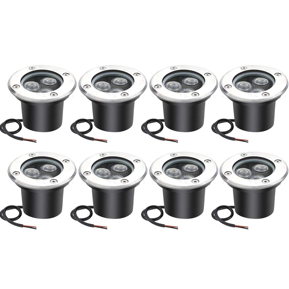 3W LED in Ground Lights, Well Light, Outdoor Landscape Lights, Pathway Lights, Warm White, Waterproof IP67 DC 12V 24V Low Voltage Outdoor Spotlights for Driveway, Deck, Step, Garden Lights (8 PACK)