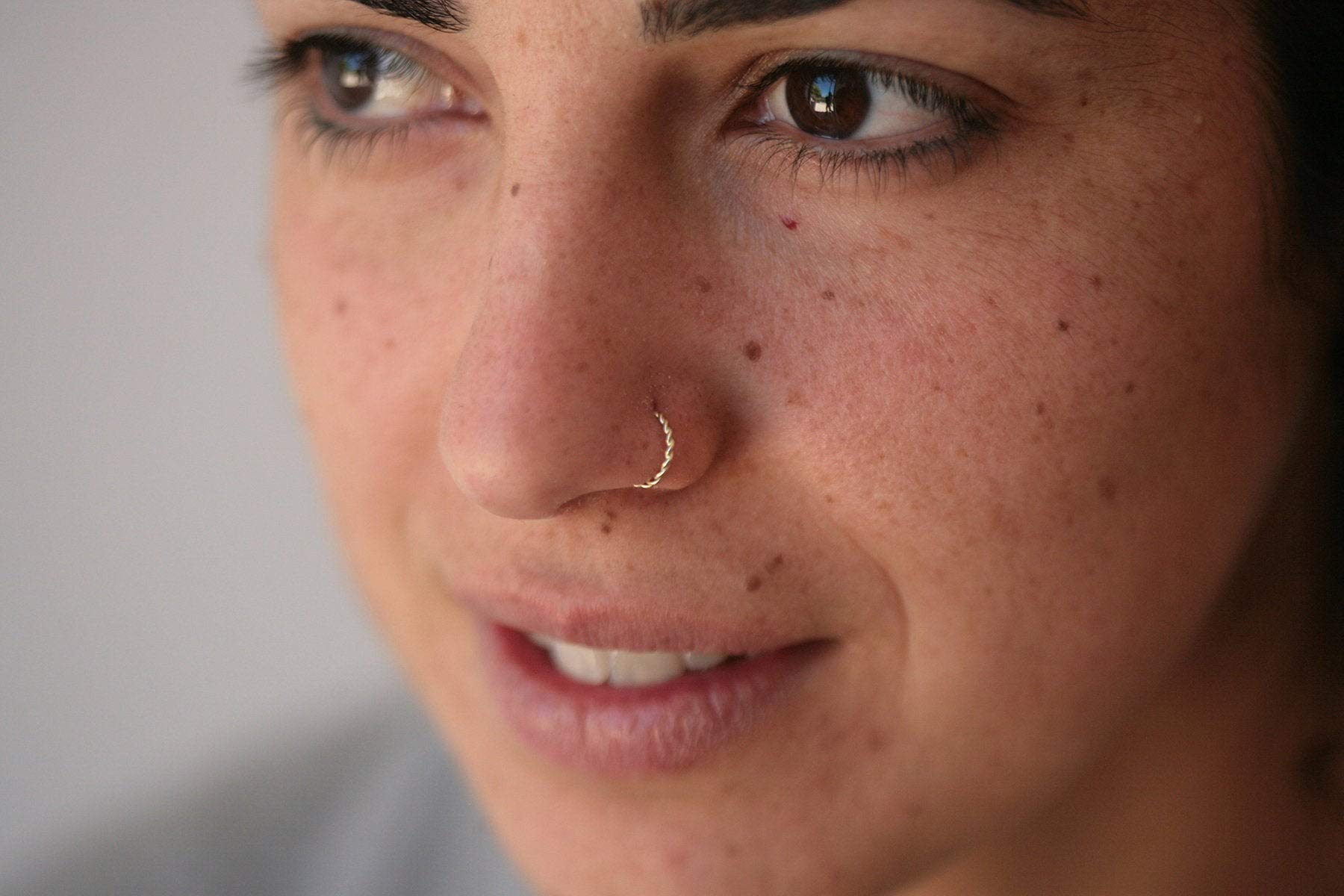 14k Nose Ring, 22g Solid Yellow Real Gold Nose Ring, Twisted Rope Piercing Jewelry, Nose Hoop, Minimalist Dainty Tribal Handmade Boho Piercing Jewelry, 7.5mm