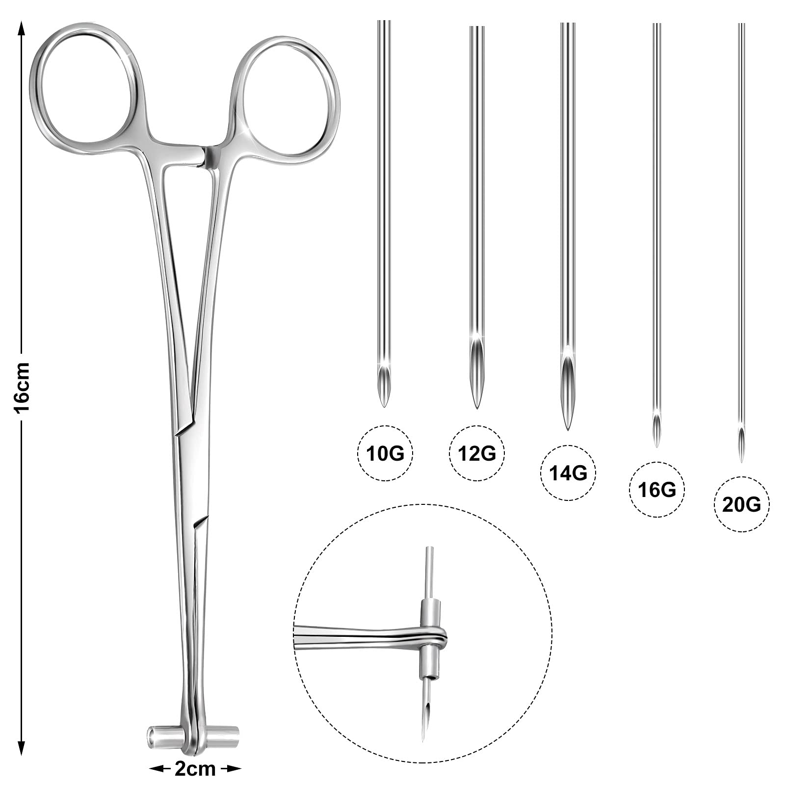 41 Pieces Body Piercing Tool Kit Include Septum Forceps Clamp Pliers 20 Pcs 316L Stainless Steel Piercing Needles and 20 Pcs Nose Ring Hoop Jewelry for Ear Lip Belly Navel Tongue (Classic Style)