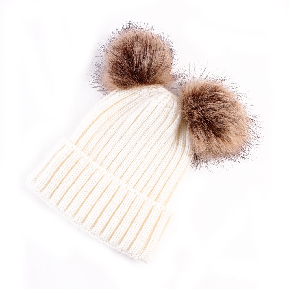 2PCS Parent-Child Hat Winter Warmer, Baby Hat/Women Hat, Mother & Baby Knit Hat Winter Warm Crochet Cap Beige