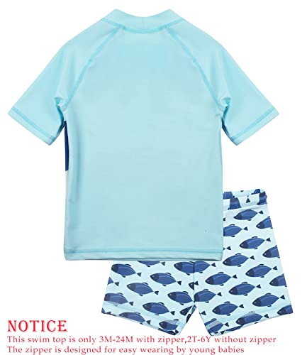 Dilon Toddler Baby Boys Swimsuit Shark Bathing Suits Set-Two Piece Short Sleeve Rashguard Swimwear & Swim Trunks Set(Shark,4-5T)