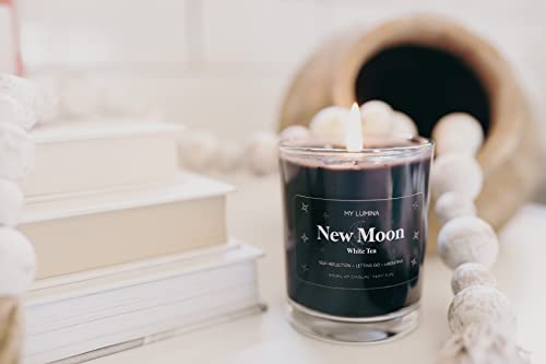 My Lumina New Moon Aromatherapy Candle w/Moonstone Crystal Inside -Natural Stone Healing Energy, Stress Relief, Relaxing & Balance- Soy Wax Scented Candle Home - Gift for New Beginnings - Night Black