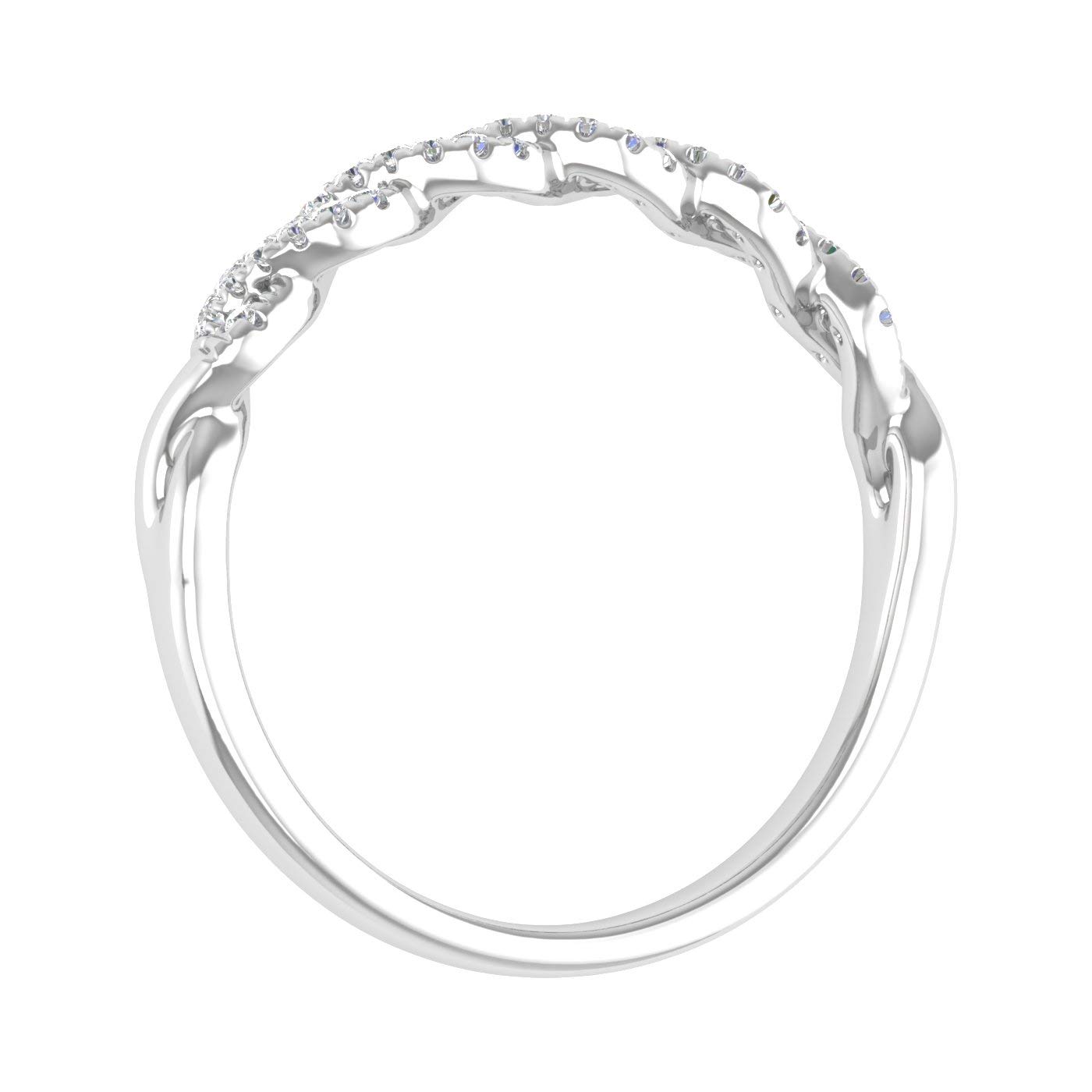 1/10 Carat Twisted Diamond Wedding Band Ring in 10k White Gold - IGI Certified (Ring Size 8.25)
