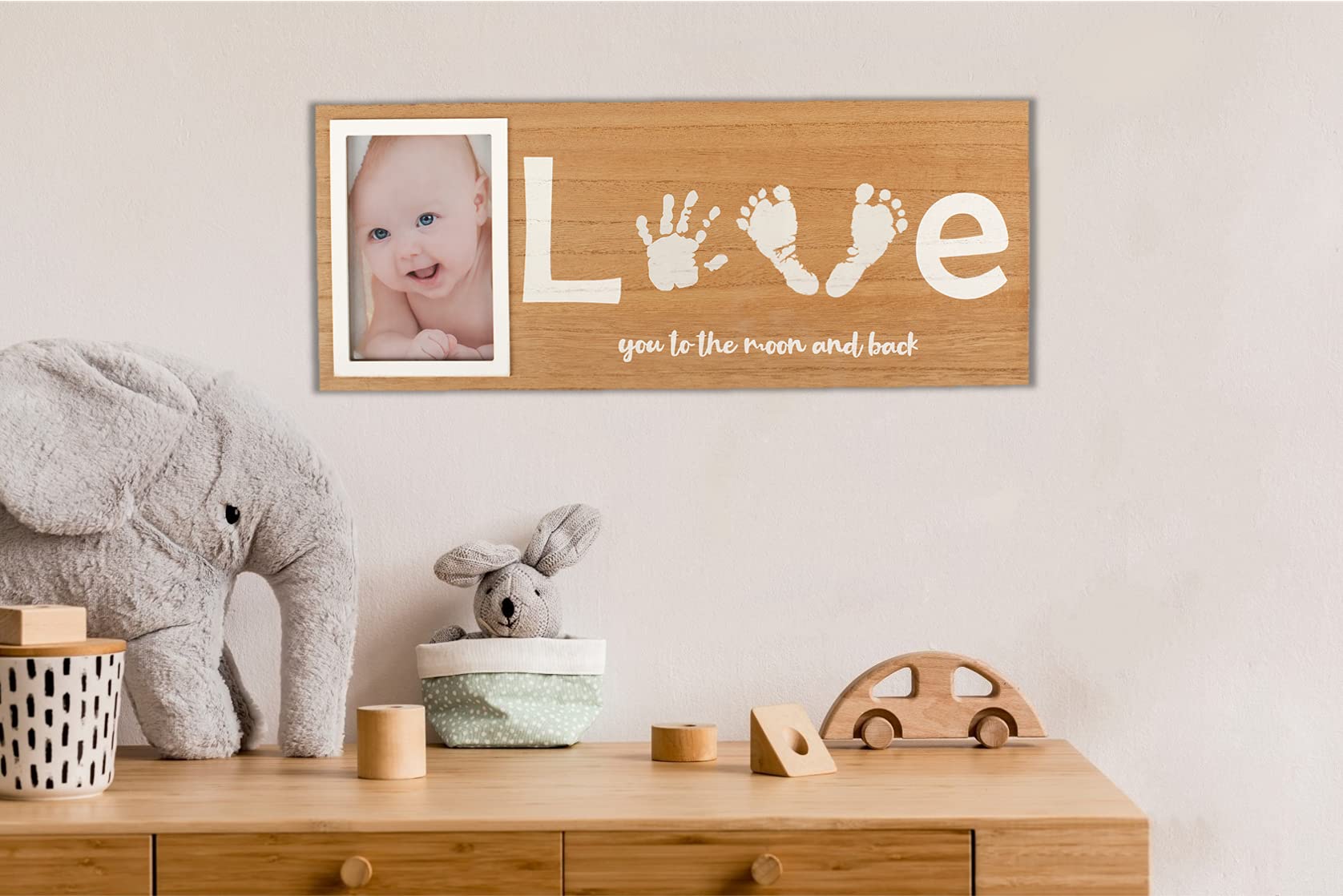 Baby Footprint & Handprint Photo Frame Kit | Capture Unforgettable Moments! Includes White Paint and Paint Tray | Newborn Keepsake Frame | Hand & Foot Impression (17 x 7 Inches