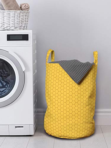 Ambesonne Honeycomb Laundry Bag, Geometric Pattern Hexagons Abstract Composition Modern Art Illustration, Hamper Basket with Handles Drawstring Closure for Laundromats, 13" x 19", Yellow Earth Yellow