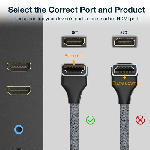 ULT-WIIQ 90 Degree HDMI Extension Cable, 4K HDMI Male to Female Nylon Braided Right Angle Extender Cable, Support 4K@60Hz, 3D, HDCP 2.2 & HDR for HDTV, PS5, PS4, Xbox One, Blu-ray Player, 1FT
