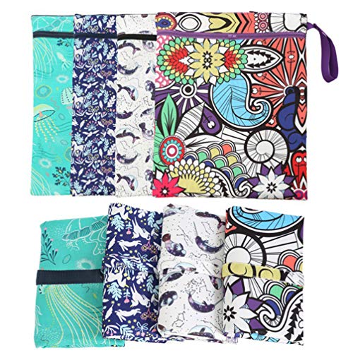 Cloth Diaper Wet Dry Bags, 16x13 inch Waterproof and Reusable Nappy Organizer Bag with Two Zippered Pockets for Swimsuits or Wet Clothes (White)