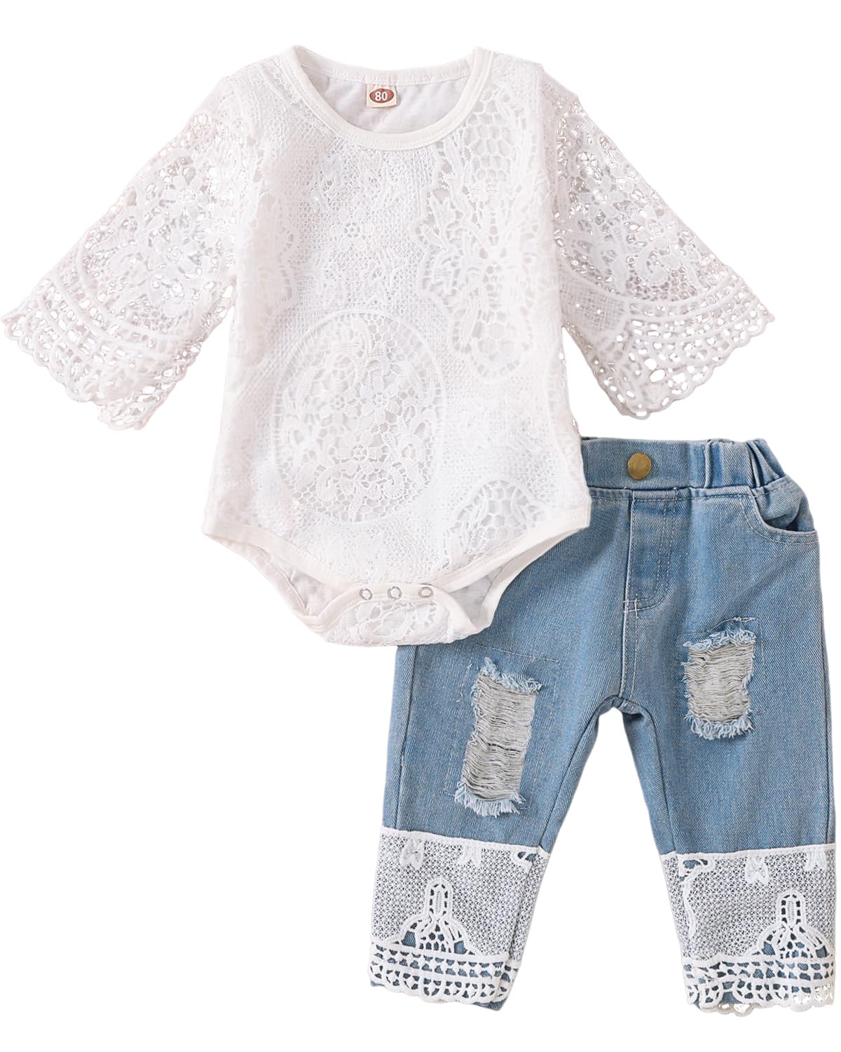 Baby Girl Clothes Outfits Toddler Infant Baby Romper Top+Jeans Clothing Set (White, 3-6 Months)