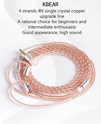 KBEAR 2pin IEM Cable with Mic 4-Core Pure Copper HiFi Earphone Wired Detachable Upgrade Cable with 3.5mm Plug for ES4 ZST ZSN ZS3 ZSR C10 C04 CA4 AS10 ZS10 C12 C16 KS1 KS2 Robin