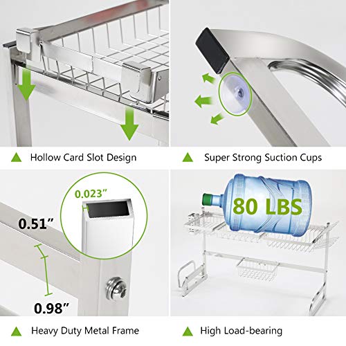 1Easylife Over The Sink Dish Drying Rack Adjustable 2-Tier Large Dish Dryer Rack for Kitchen Organizer Storage Space Saver Shelf Utensils Holder with 7 Utility Hook Tableware Drainer (Silver)