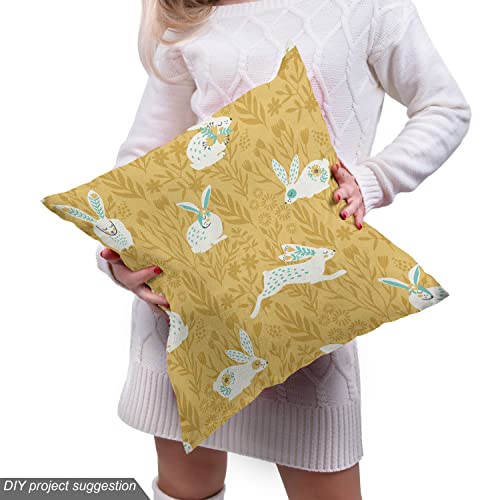 Ambesonne Bunny Fabric by The Yard, Countryside Field Nature Inspired Pattern Animals with Floral Ornaments, Decorative Fabric for Upholstery and Home Accents, 1 Yard, Mustard Seafoam White
