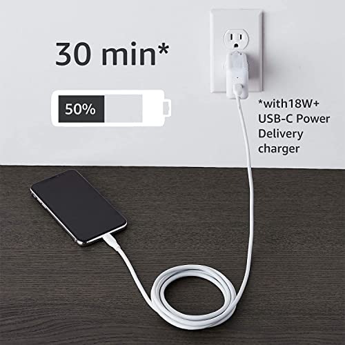 Amazon Basics USB-C to Lightning ABS Charger Cable, MFi Certified Charger for Apple iPhone 14 13 12 11 X Xs Pro, Pro Max, Plus, iPad, 6 Foot, White