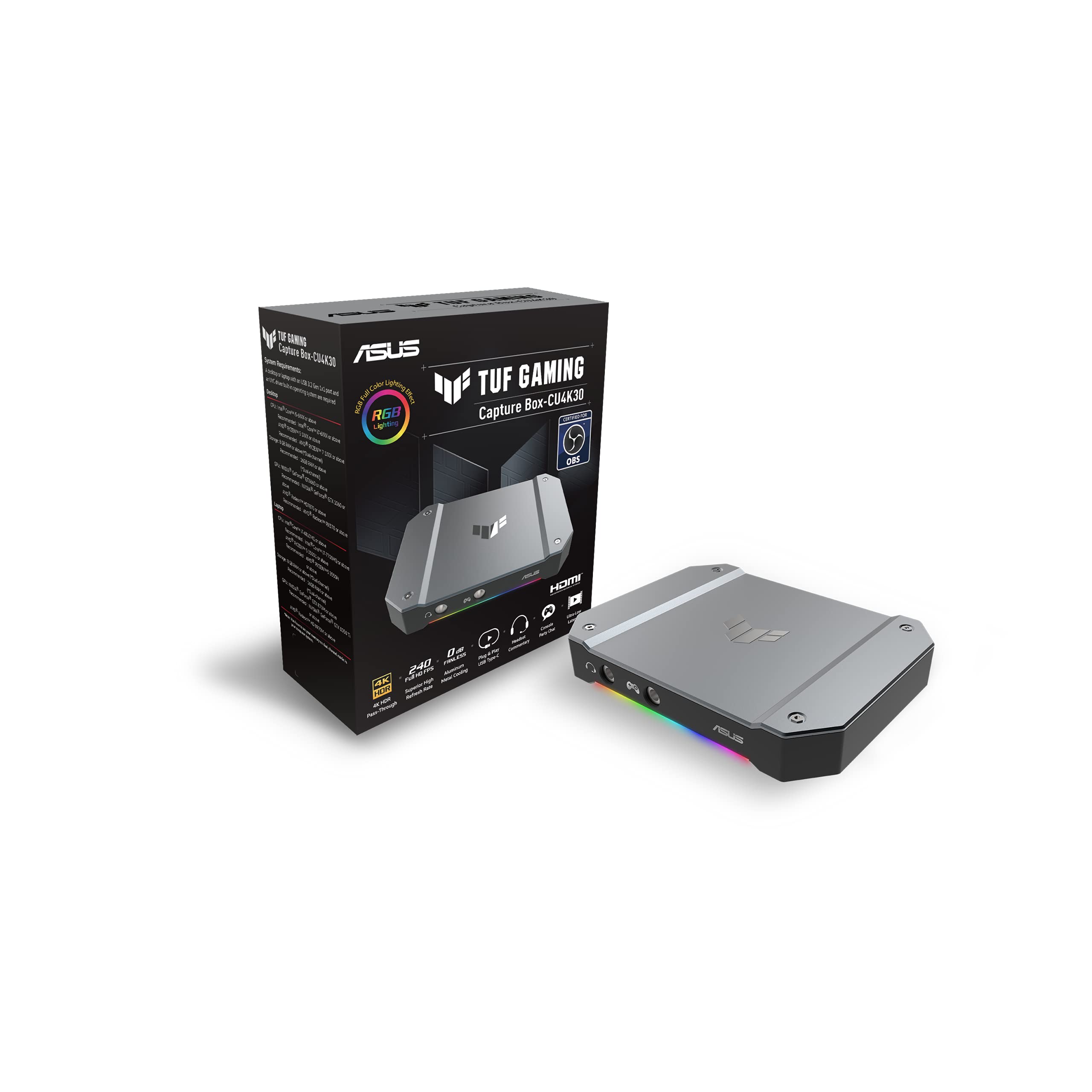 ASUS TUF Gaming Video Capture Card (CU4K30) 4K/2K/1080P 120 FPS & HDR Passthrough, Near-Zero Latency, Certified for OBS, USB 3.2, Plug & Play, Record & Stream with PC, PS5, Xbox, Switch