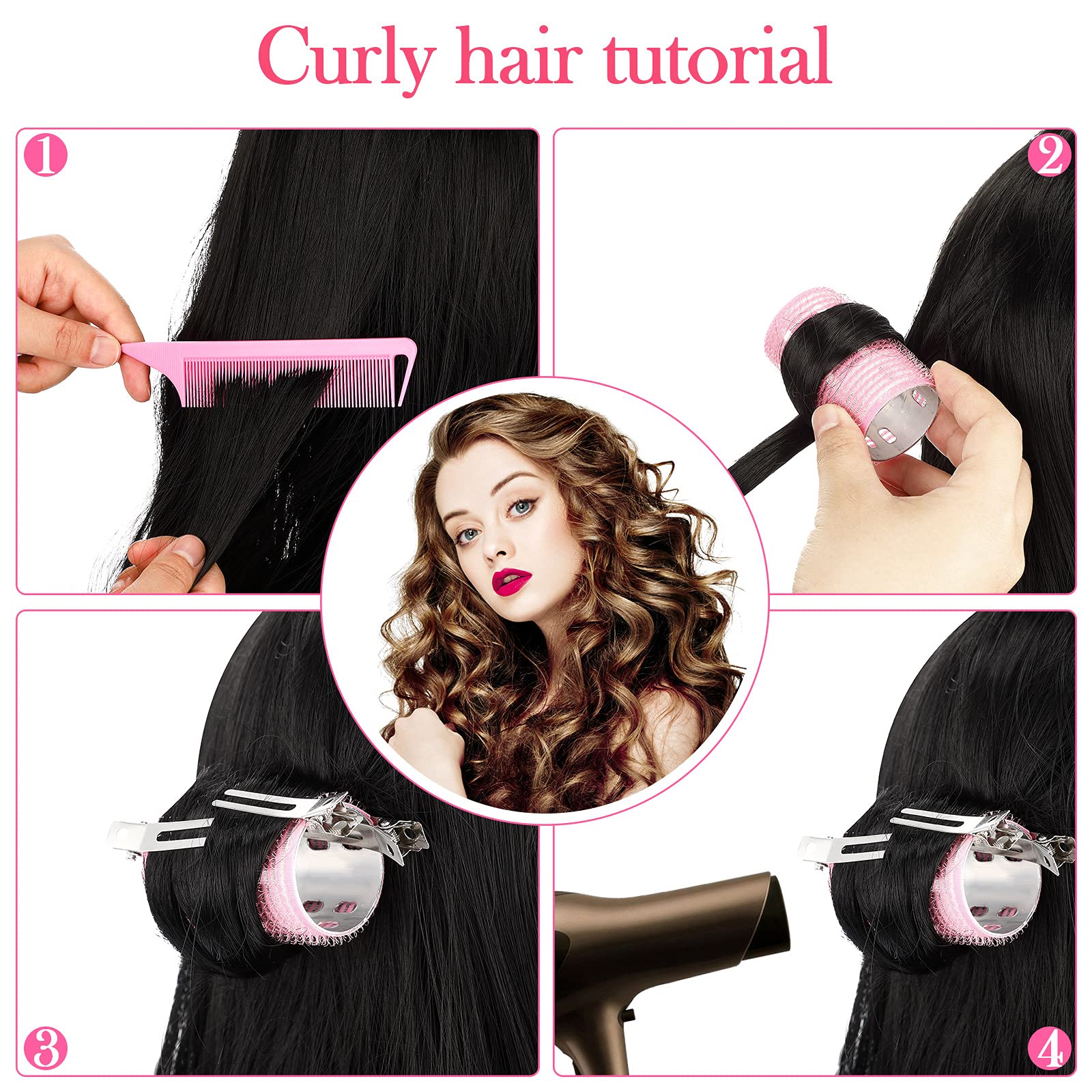 37 Pcs Aluminum Thermal Hair Rollers Set 3 Sizes Self Grip Hair Rollers 18 Pcs Duckbill Clips, Comb Hairdressing Styling Tool, Random Color for Women, Men(1.1,Pink Series)