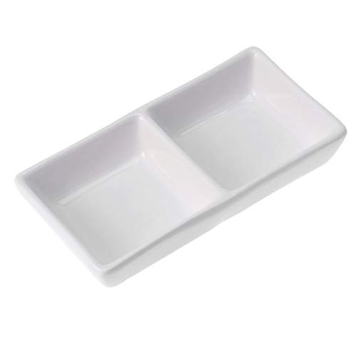 Hemoton Ceramic Appetizer Serving Tray Divided Serving Platter Chips Dip Sauce Dishes 2 Compartment Snacks Dishes Tray 5 Inch for Salt Vinegar Sugar Spices White